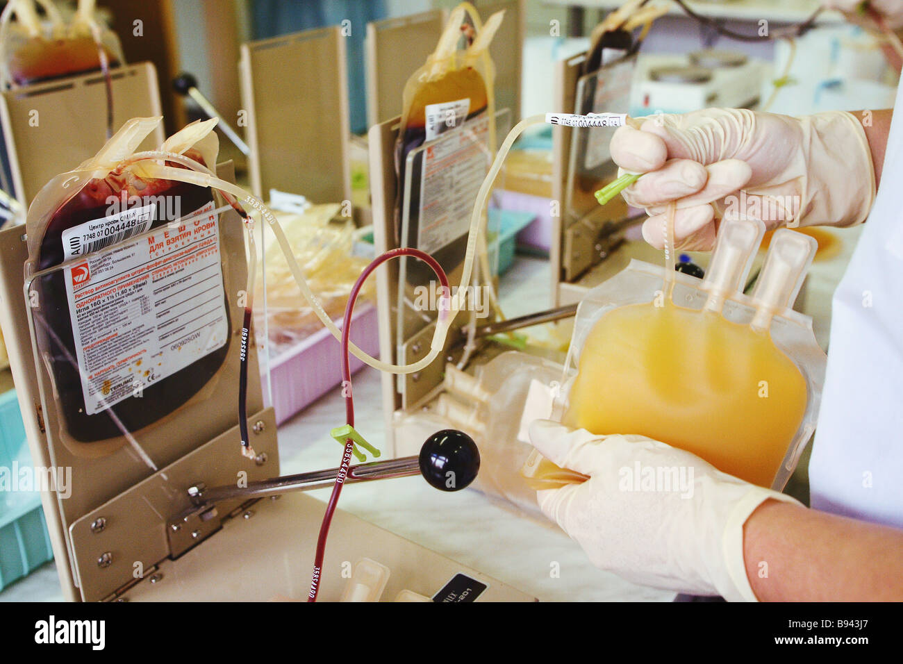 Separating blood components at the blood center of the Russian Stock ...