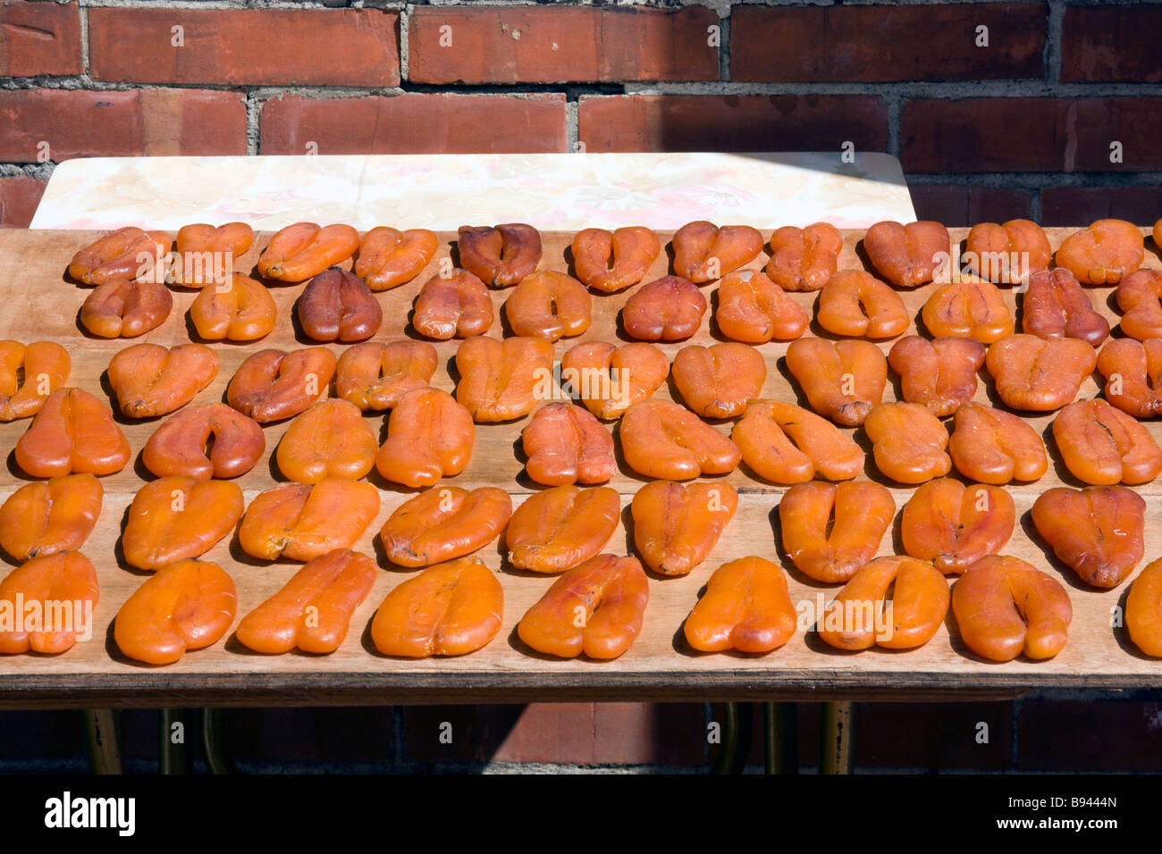 Taiwanese mullet roe drying in open air in sunlight, Lukang old street ...