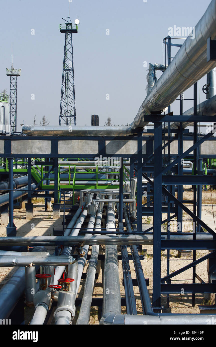 A booster gas pipeline pumping station at the Priobskoye oil and gas ...