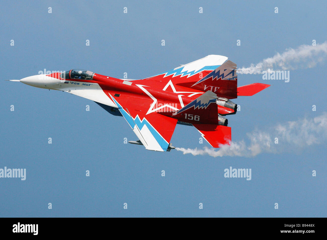 A MiG 29 OVT Fulcrum fighter aircraft during a demonstration flight at ...