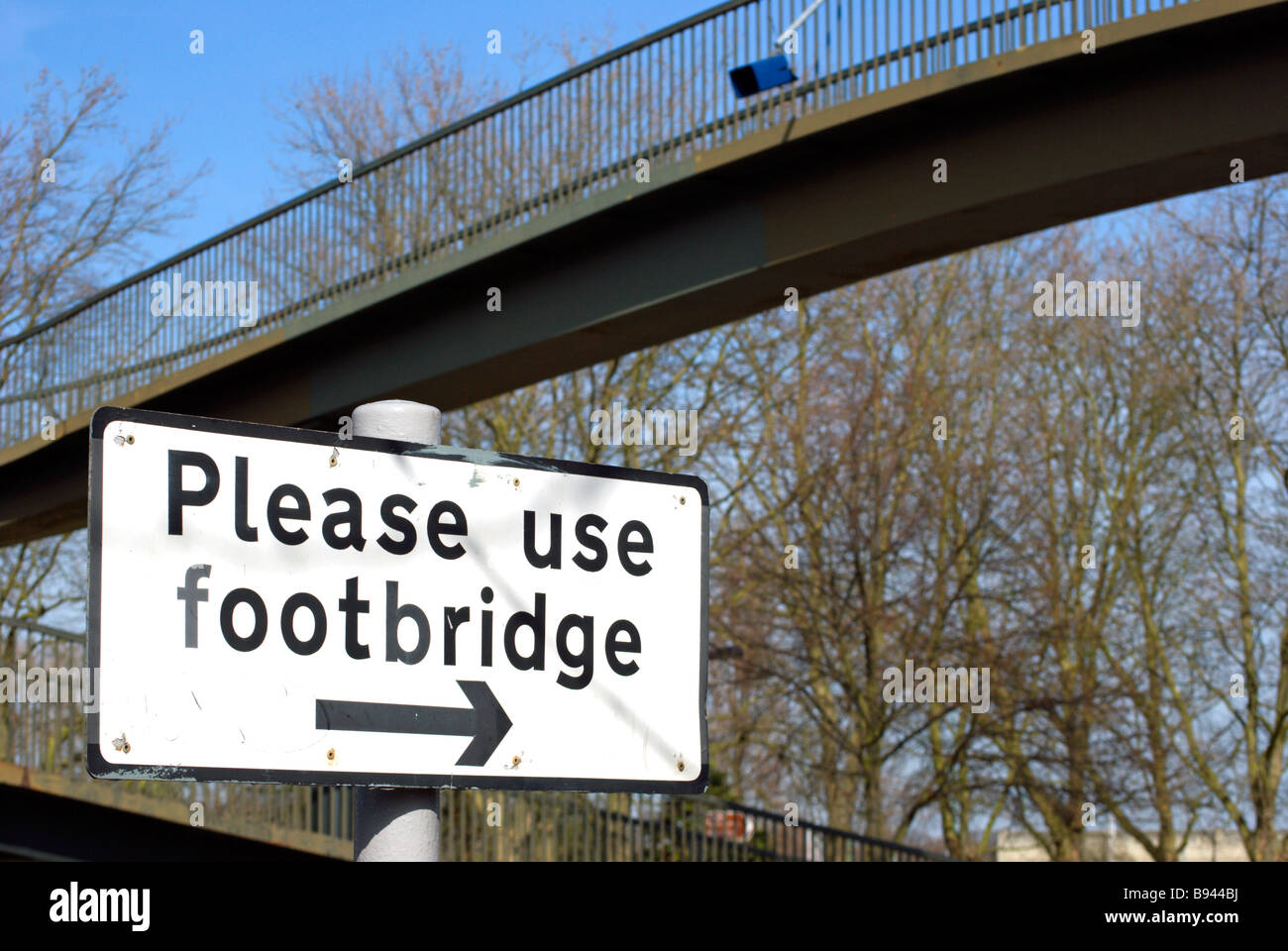 british please use footbridge road sign with footbridge in background ...