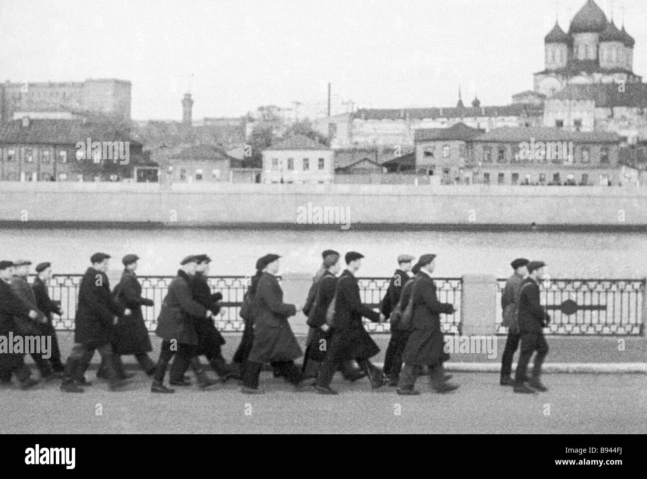 People s volunteer corps marching along the Moskva River Stock Photo ...