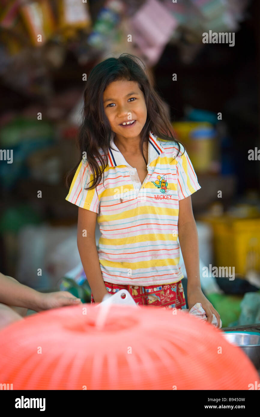 Young cambodian girl photographed on an island in the Mekong River ...