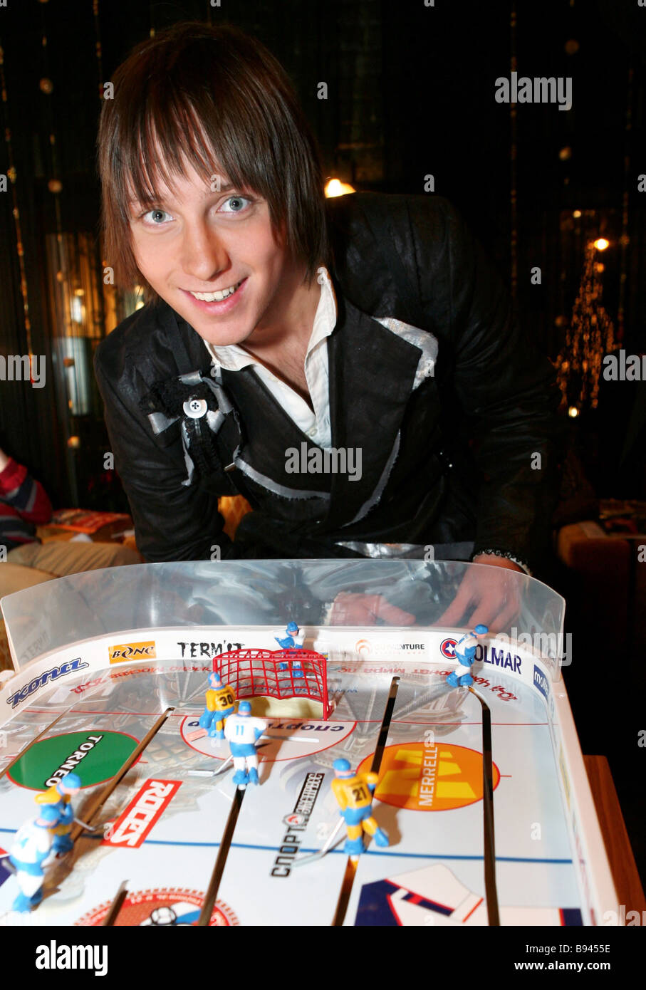 Singer Mike Mironenko attending the celebrity table hockey championship ...