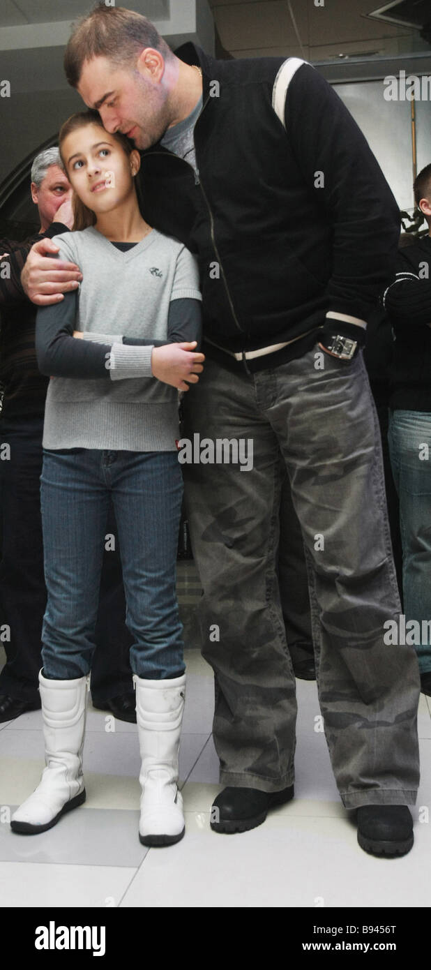 Actor Mikhail Porechenkov and his daughter Varvara during presentation ...
