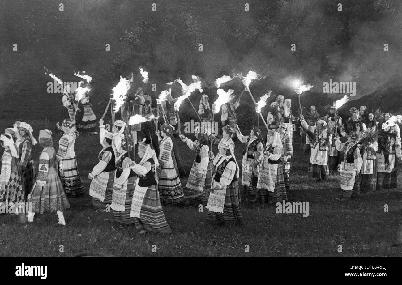 Traditional torch procession during popular Ivan Kupala holiday Stock ...
