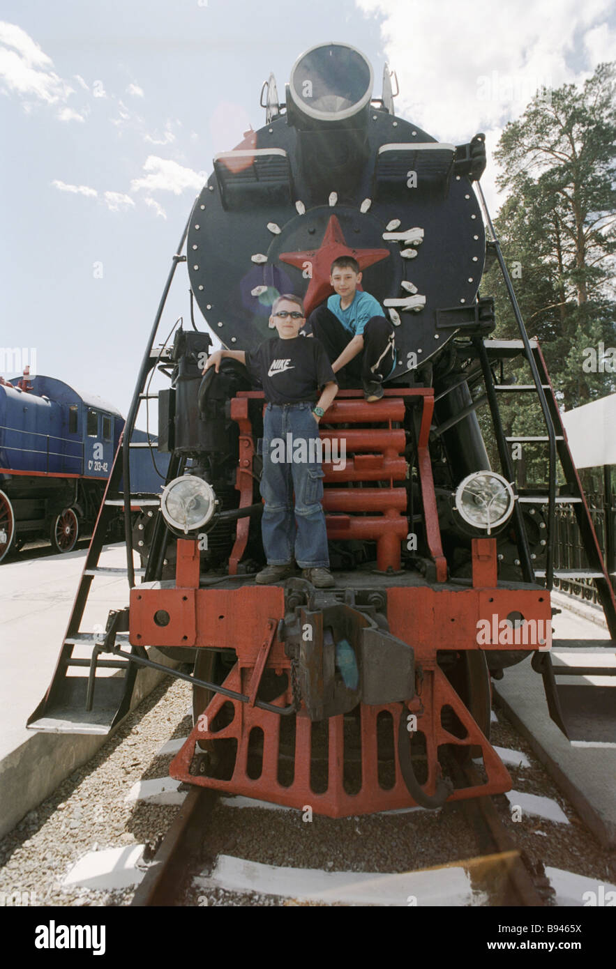 Children on a locomotive an exhibit at the Museum of Locomotives in ...