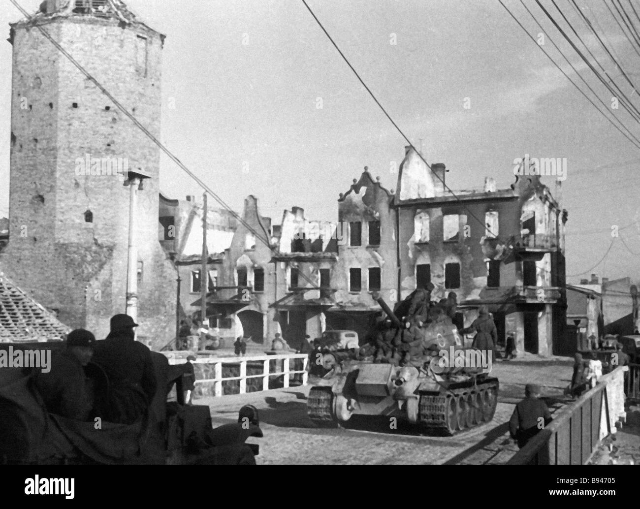 Soviet tanks on a bridge in East Prussia during the Great Patriotic War ...