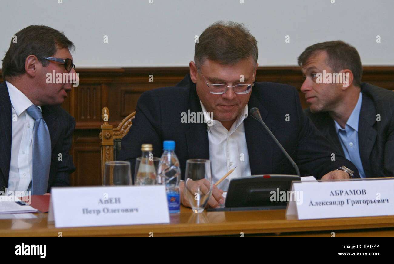 From left to right Alfa Bank CEO Pyotr Aven Evraz holding group ...