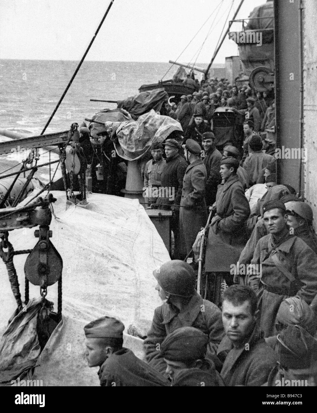 The Red Army soldiers on board the cruiser Red Crimea hurrying to ...