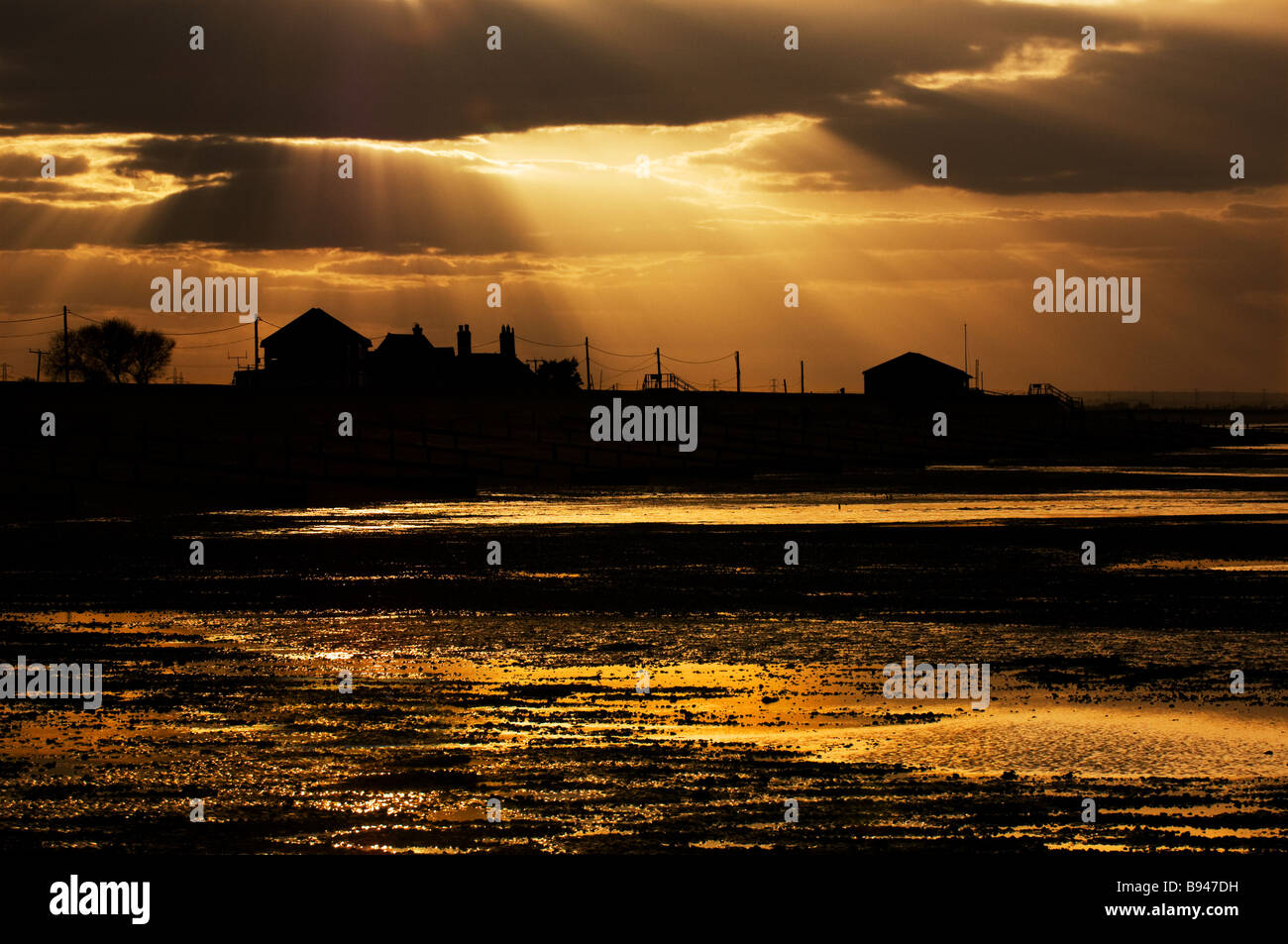 Sunset over Seasalter Beach in Kent Stock Photo - Alamy