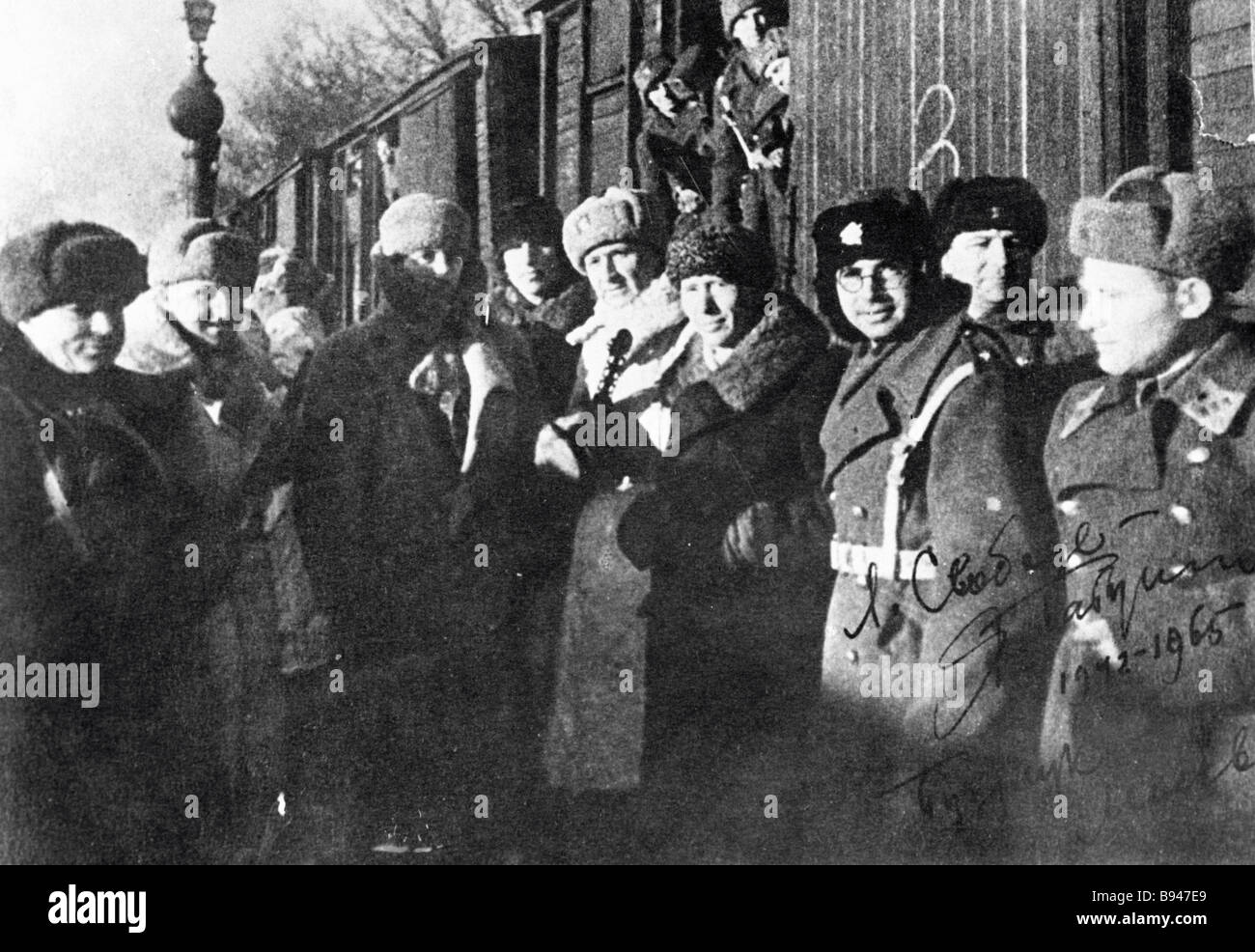 Czech soldiers and officers at a carriage before dispatch to the front ...