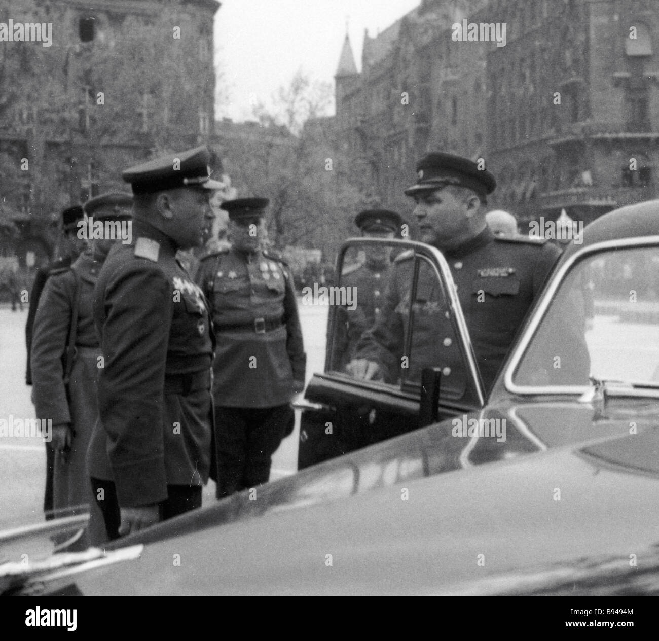 Marshal of the Soviet Union Rodion Malinovsky right in Budapest Stock ...
