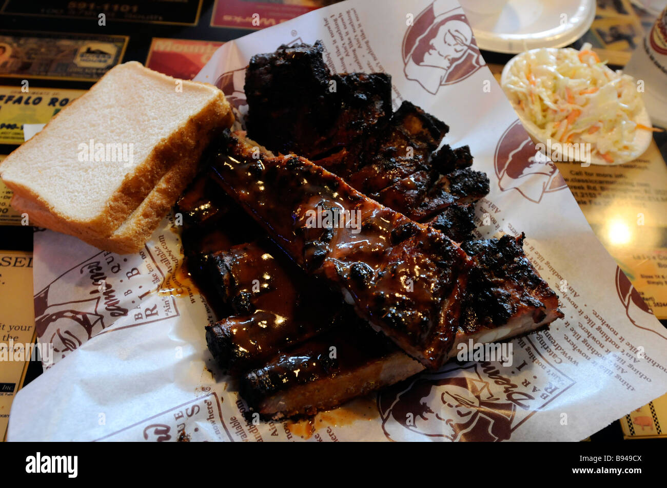 A half slab of spare ribs at Dreamland Bar-B-Que in Birmingham, Alabama ...