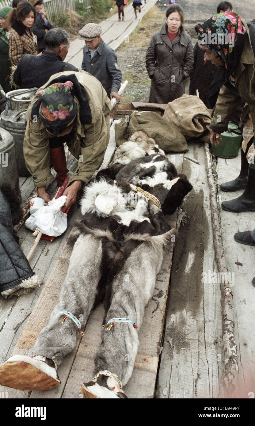 An old funeral ceremony in Manily village Koryak Autonomous Area Stock ...