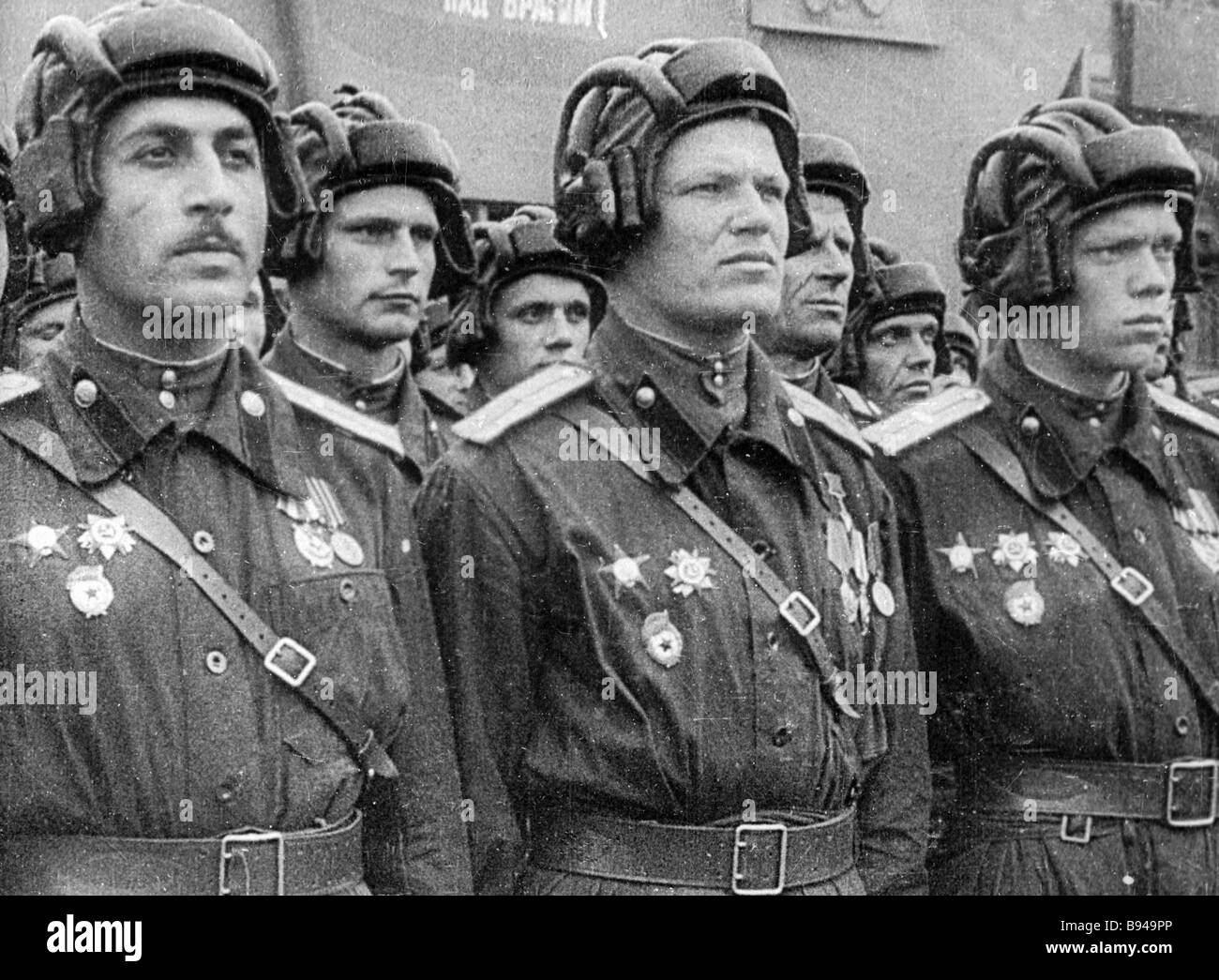 Soviet tank crew during Victory Day Parade on Red Square The parade was ...