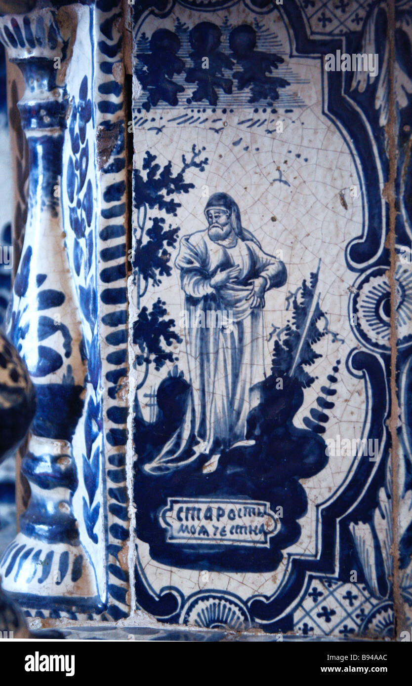Ceramic furnace tile in the Cross vaulted Chamber at the Suzdal Kremlin ...