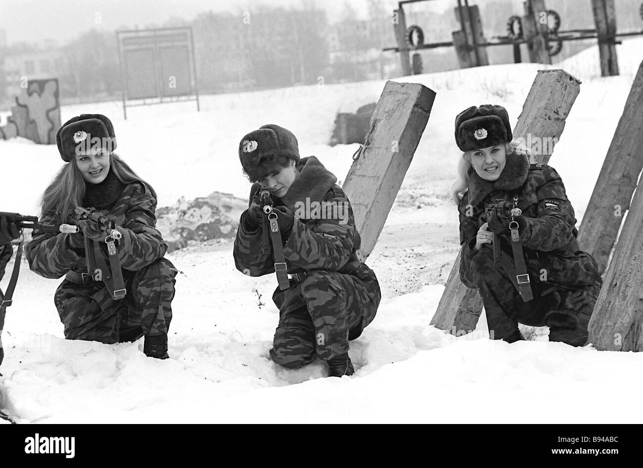 Miss Red Star girl military officer contestants on the Tamanskaya Motor ...