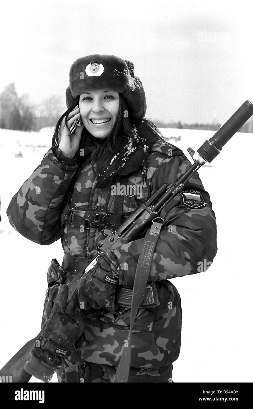 A Miss Red Star girl military officer contestant on the Tamanskaya ...