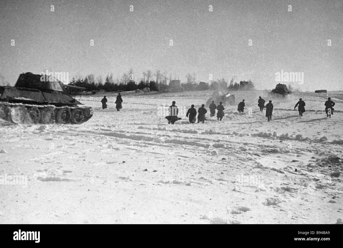 Soviet troops conducting a tank supported offensive during the Great ...