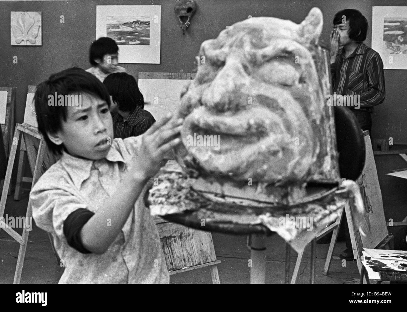 At the children s school of art of Uelen ivory carving workshop Stock ...