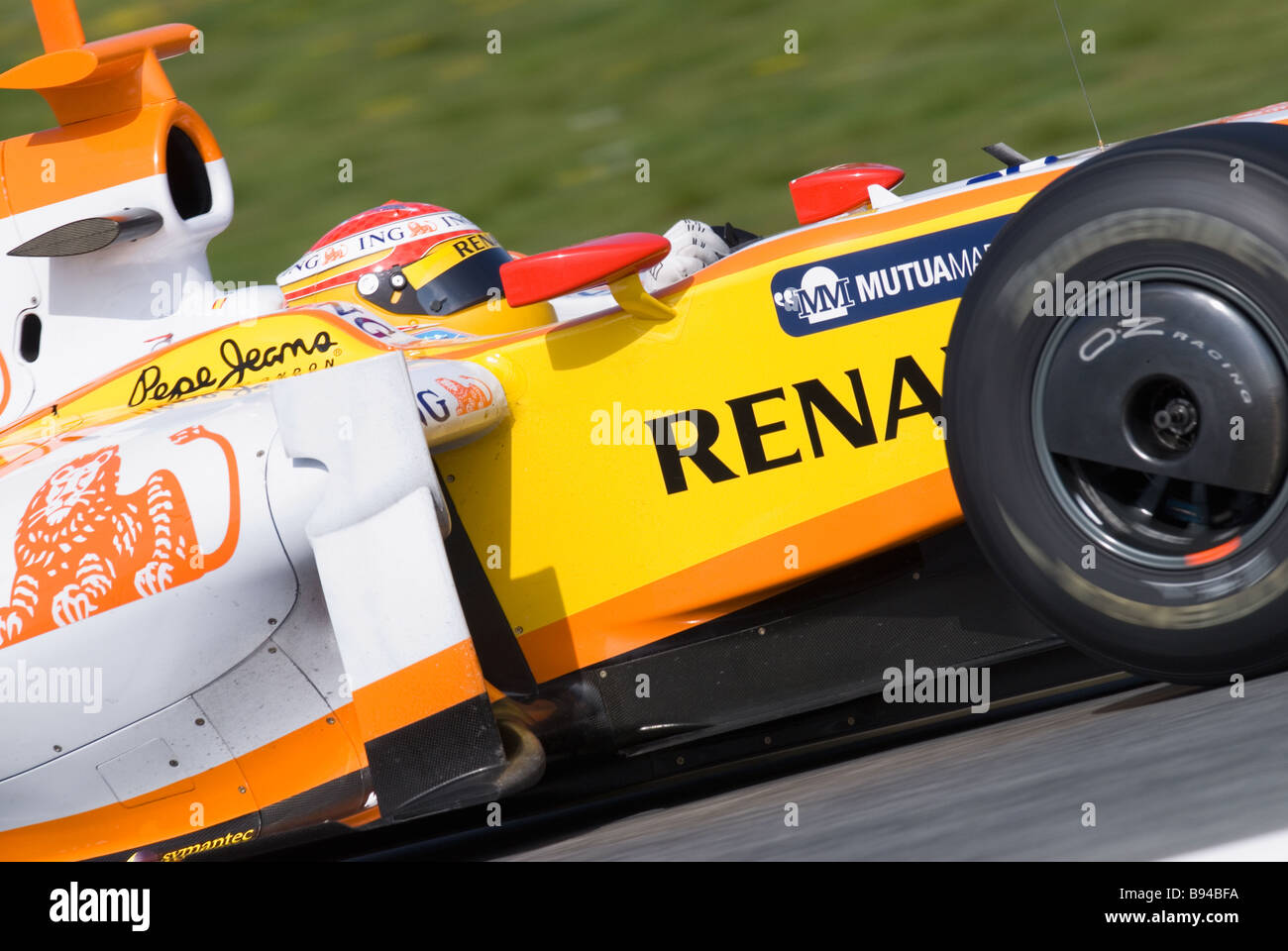 Fernando Alonso ESP in the Renault R29 racecar during Formula 1 testing ...