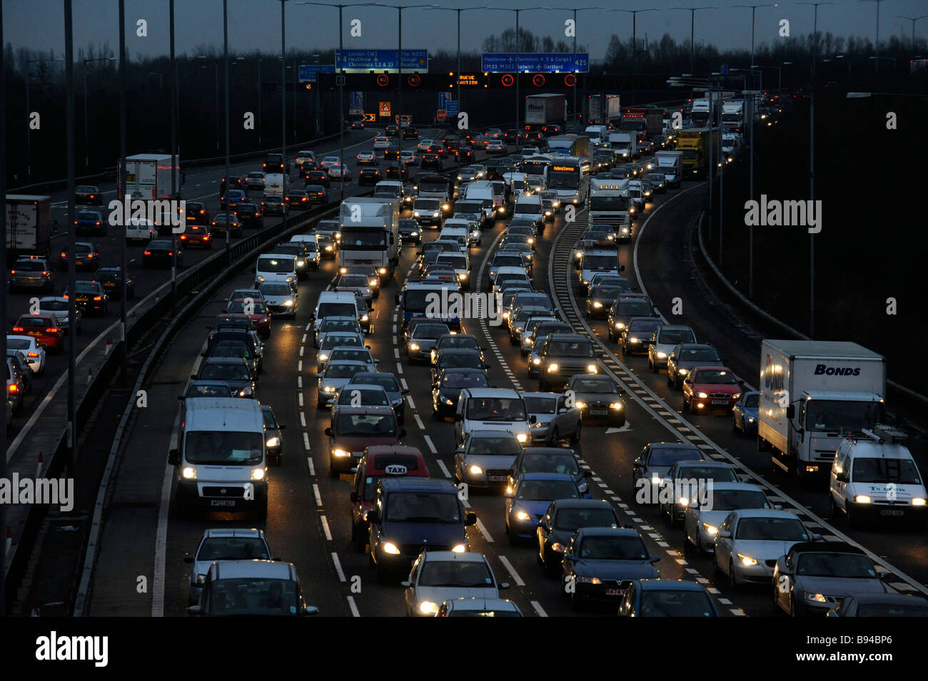 8 lane section of M 25 motorway in London, where it joins the M4 Stock ...