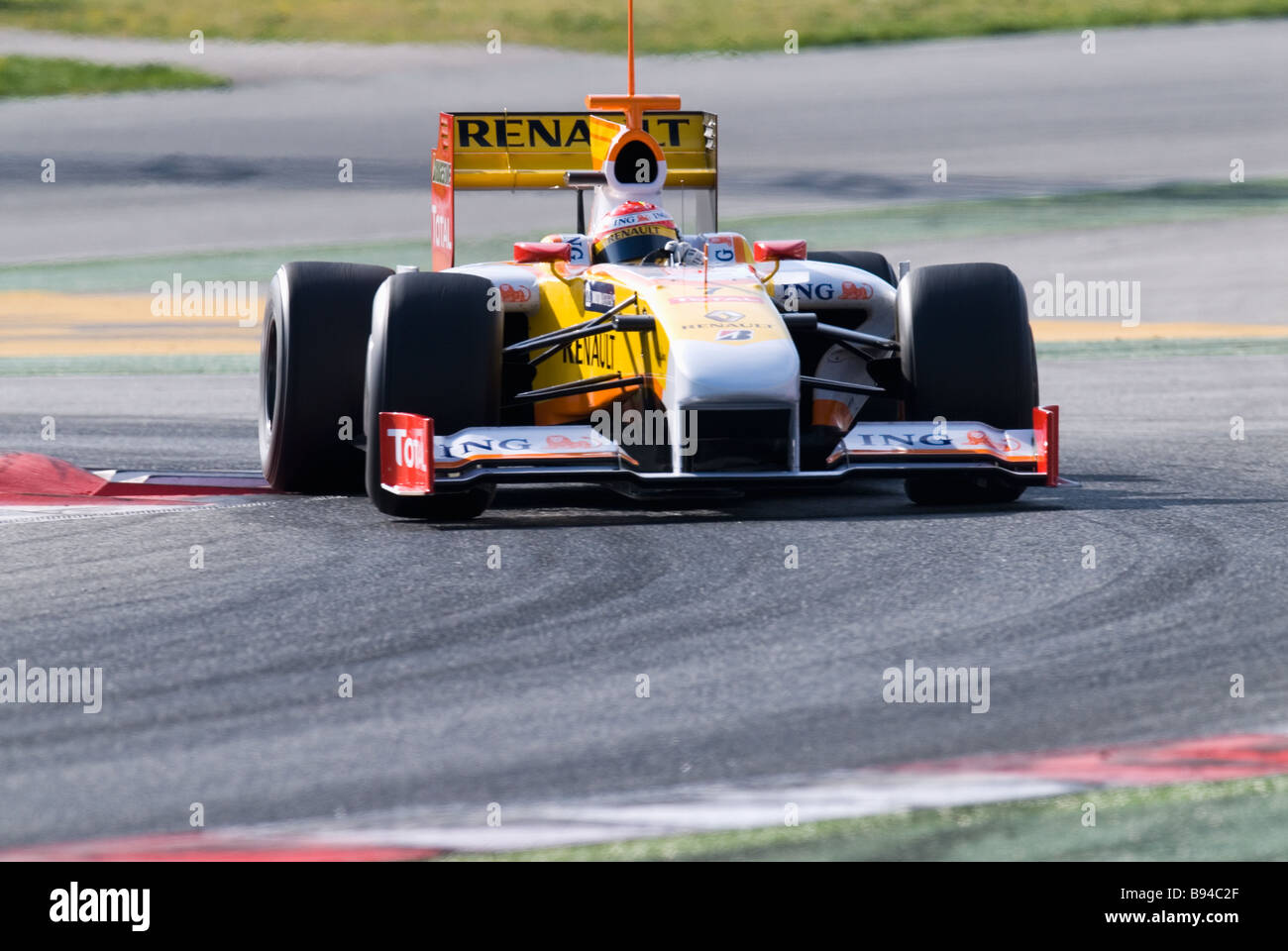 Fernando Alonso ESP in the Renault R29 racecar during Formula 1 testing ...