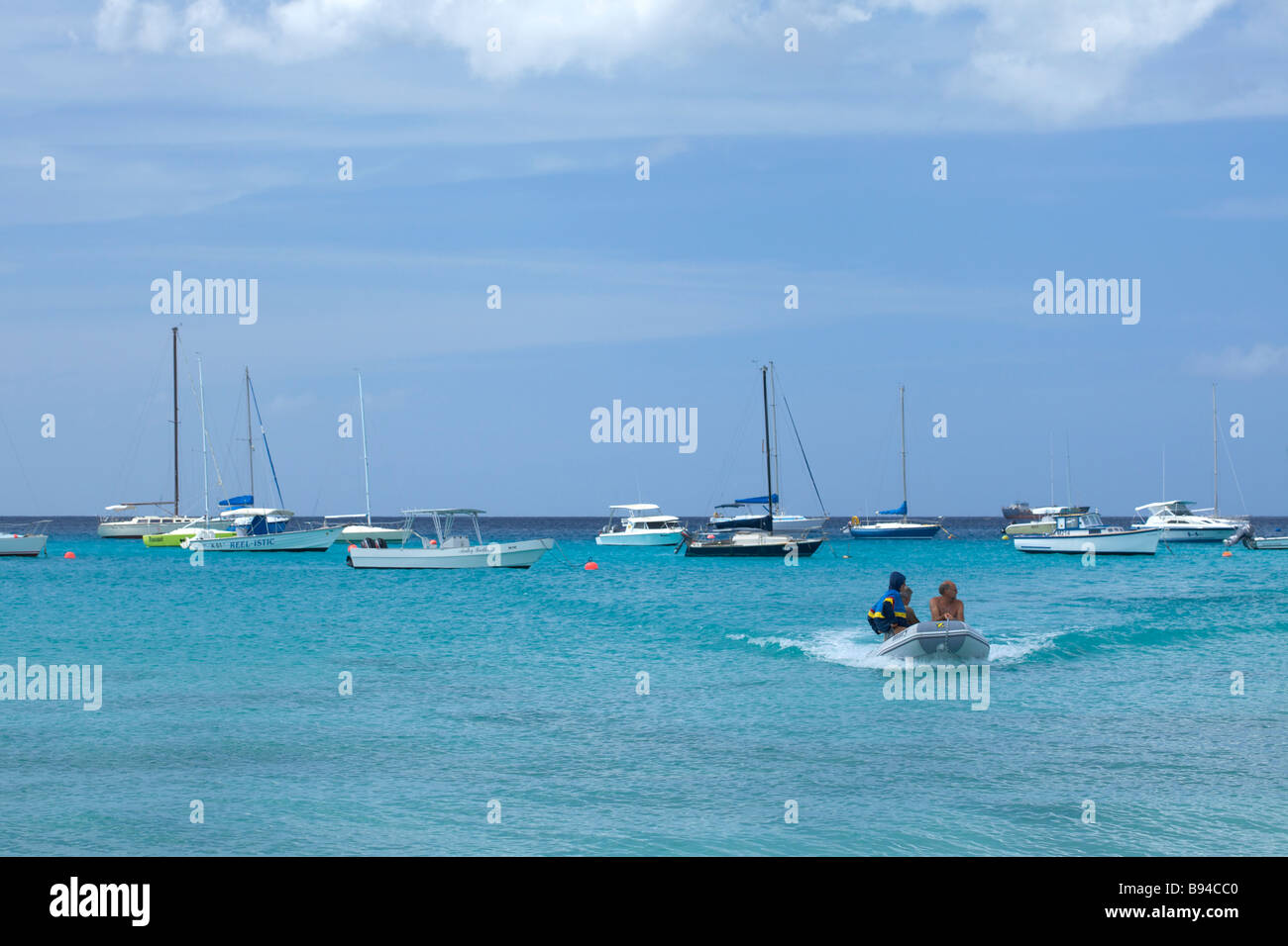 Tourists enjoy boating at "Brownes Beach", Barbados, "West Indies Stock ...