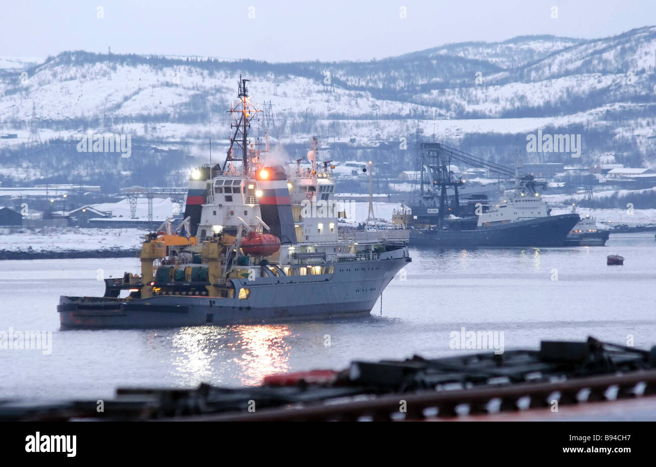 A tugboat in the Severomorsk port in the Russian Northwest Stock Photo ...