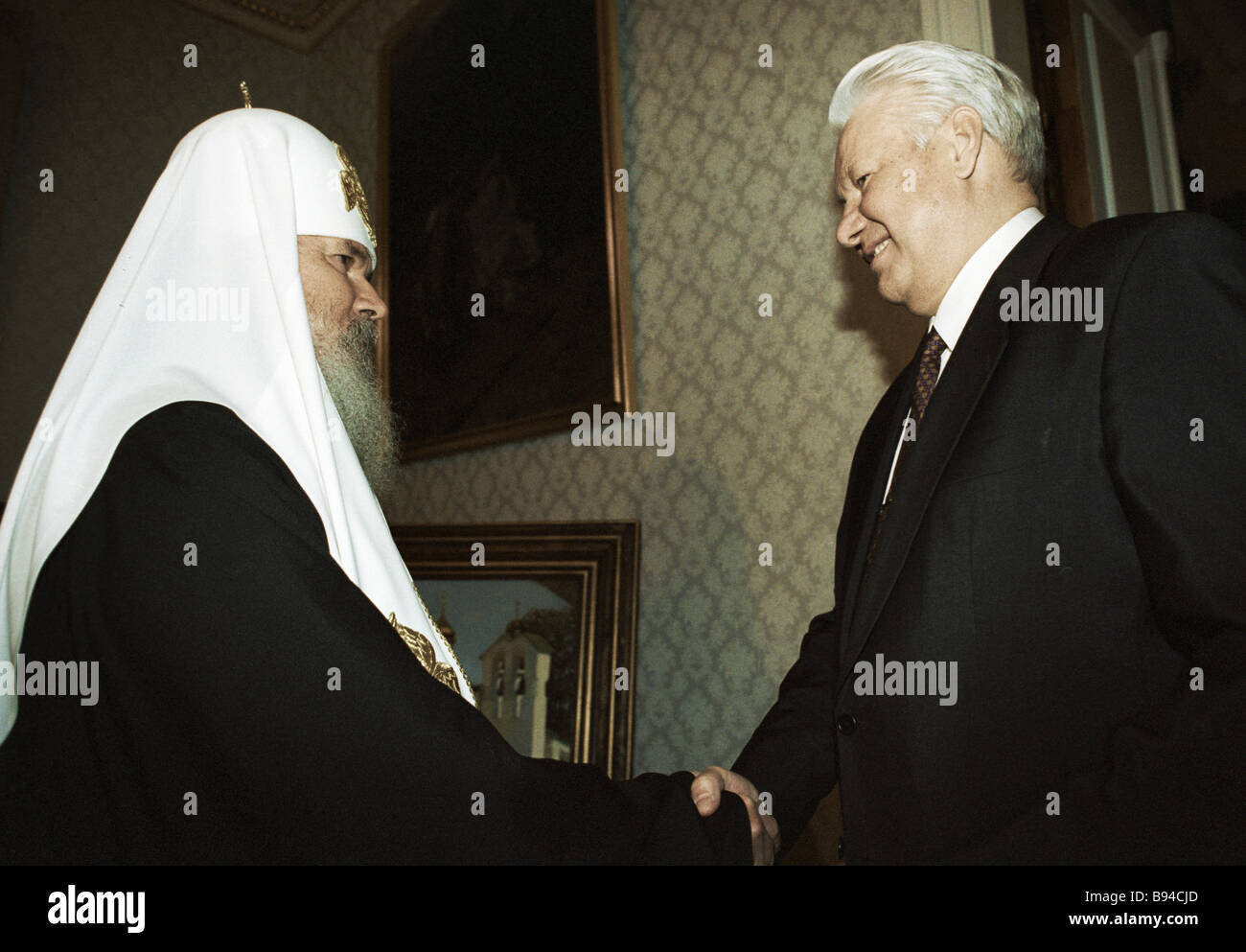 Russian President Boris Yeltsin right meets Patriarch Alexius II of ...