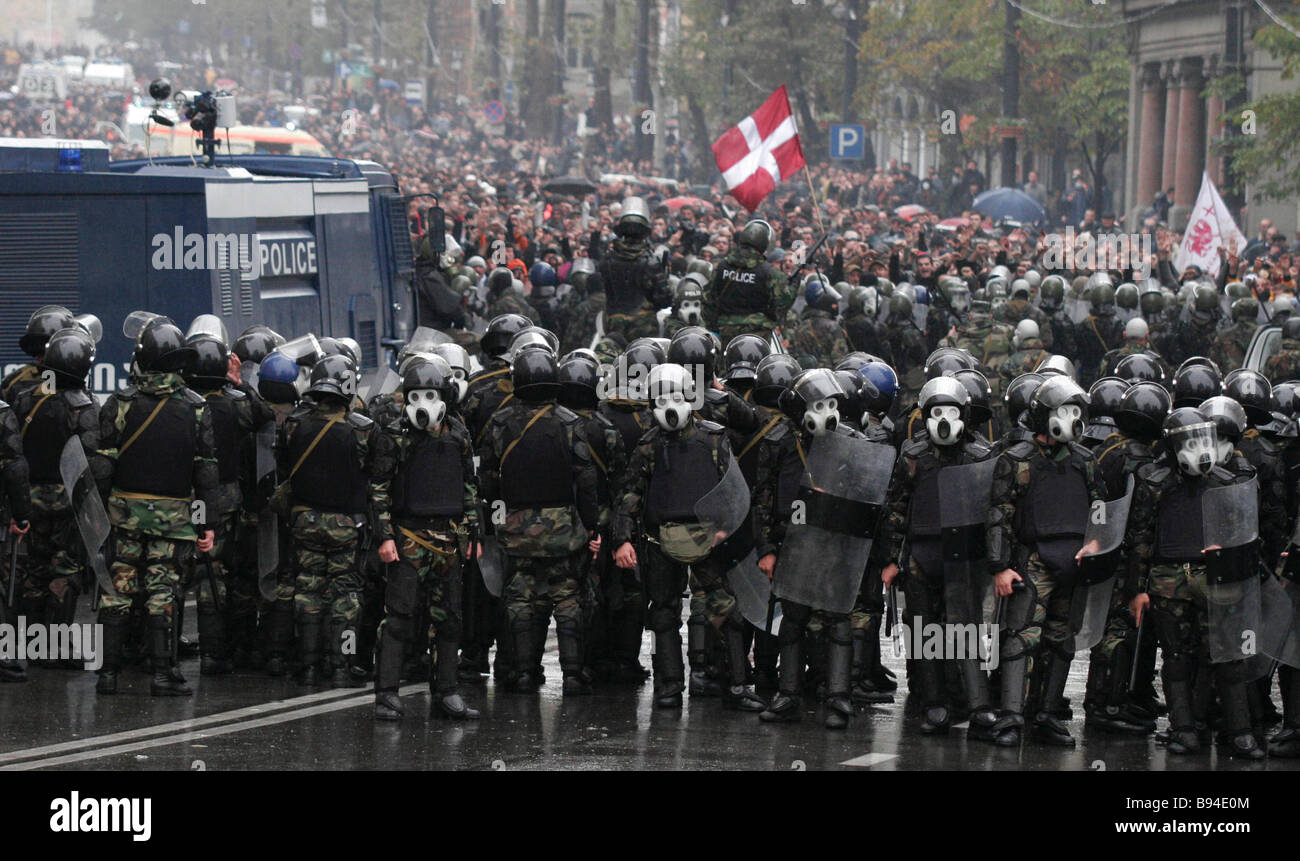 Riot police disperse an opposition rally in Tbilisi Stock Photo - Alamy