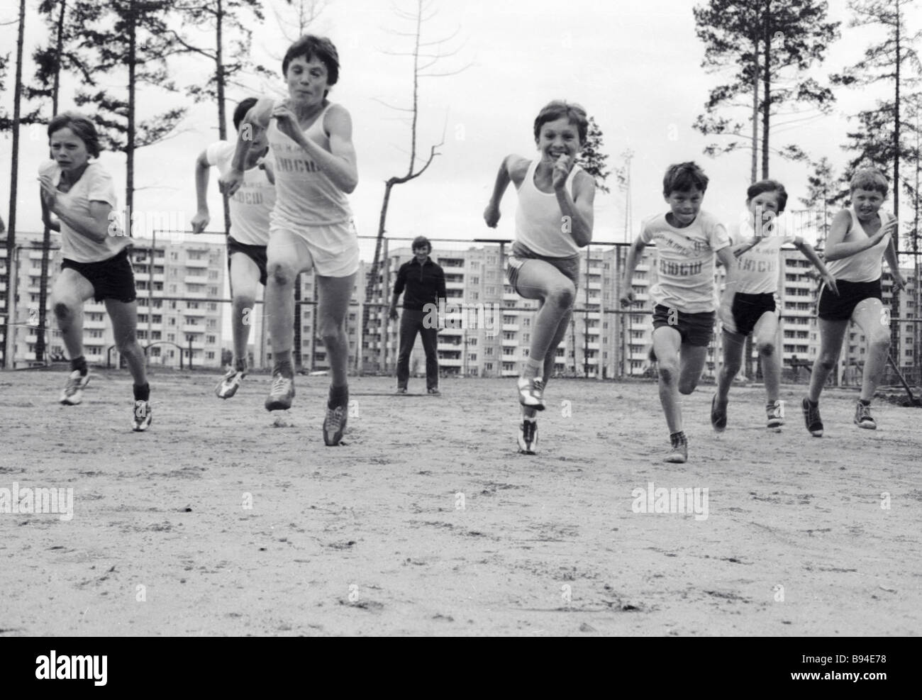 Pupils of a children s and youth sports school practice running Stock ...