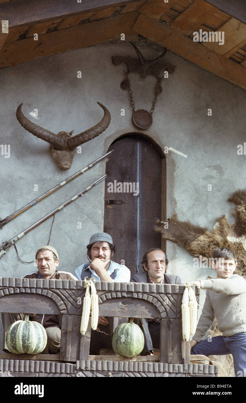 Porch traditionally decorated with weapons and trophies Akhalsheni ...