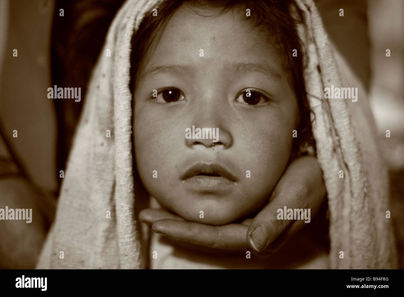 Annapurna Nepal 19 March 2008 Portrait of young gurung girl with mother ...