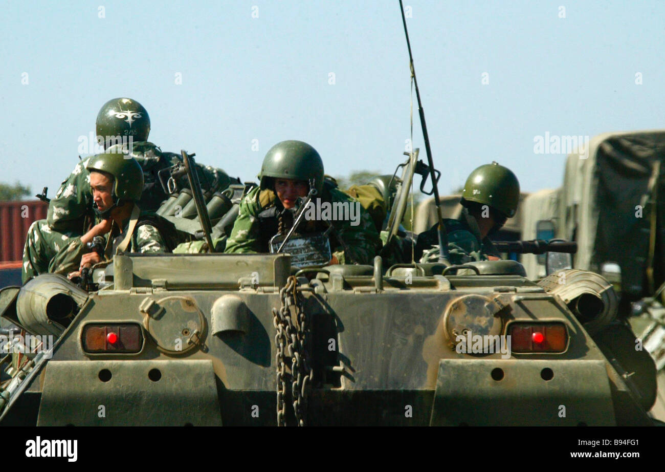 An armored personnel carrier in the vicinity of the Kavkaz checkpoint ...