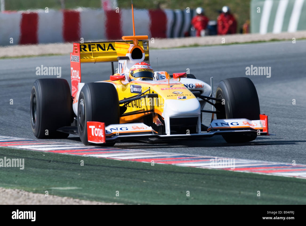 Fernando Alonso ESP in the Renault R29 racecar during Formula 1 testing ...