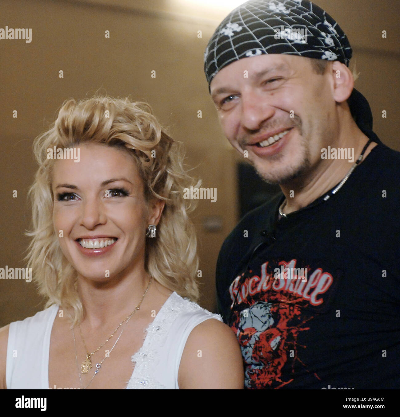 Figure skater Irina Lobacheva and actor Dmitry Maryanov at the Mosfilm ...