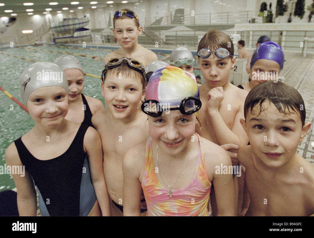 School students after swimming lesson at sports center Stock Photo - Alamy