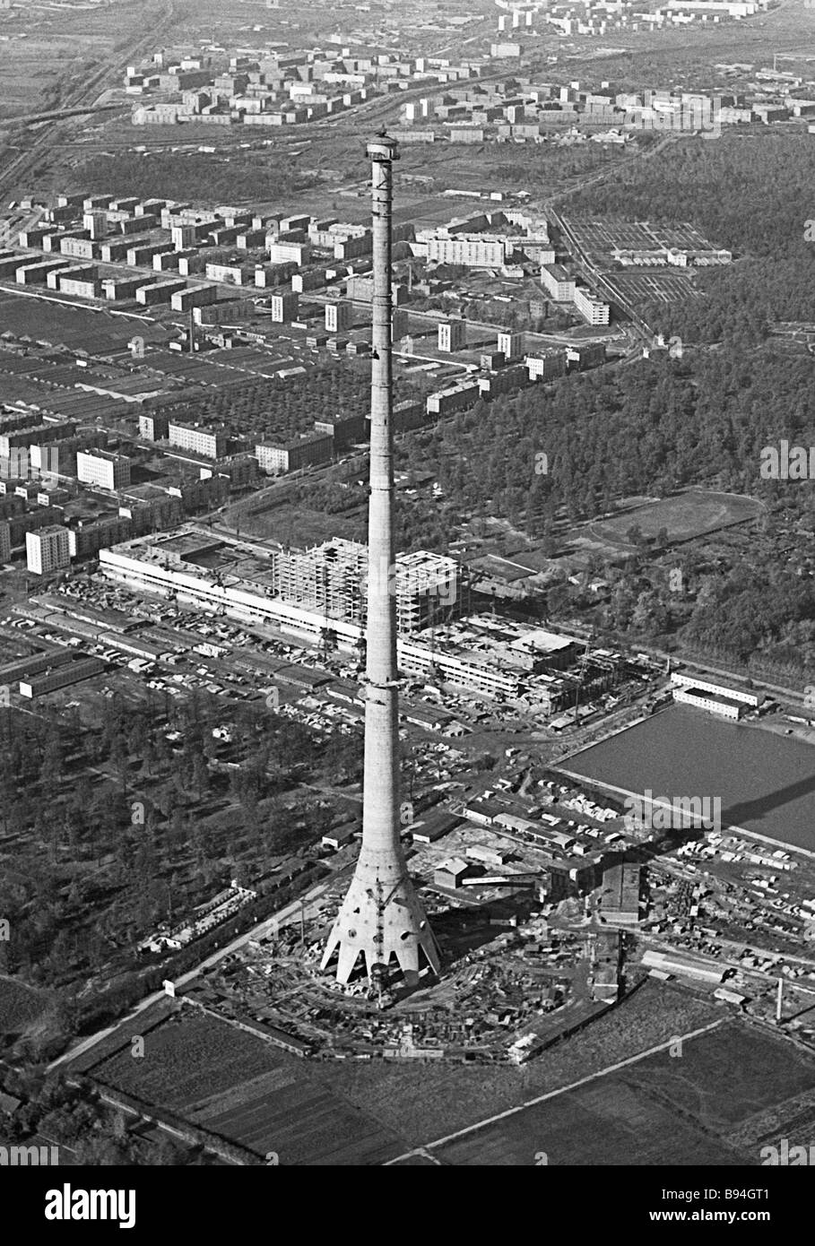 Building television tower in Ostankino APN 66 photo exhibition Stock ...