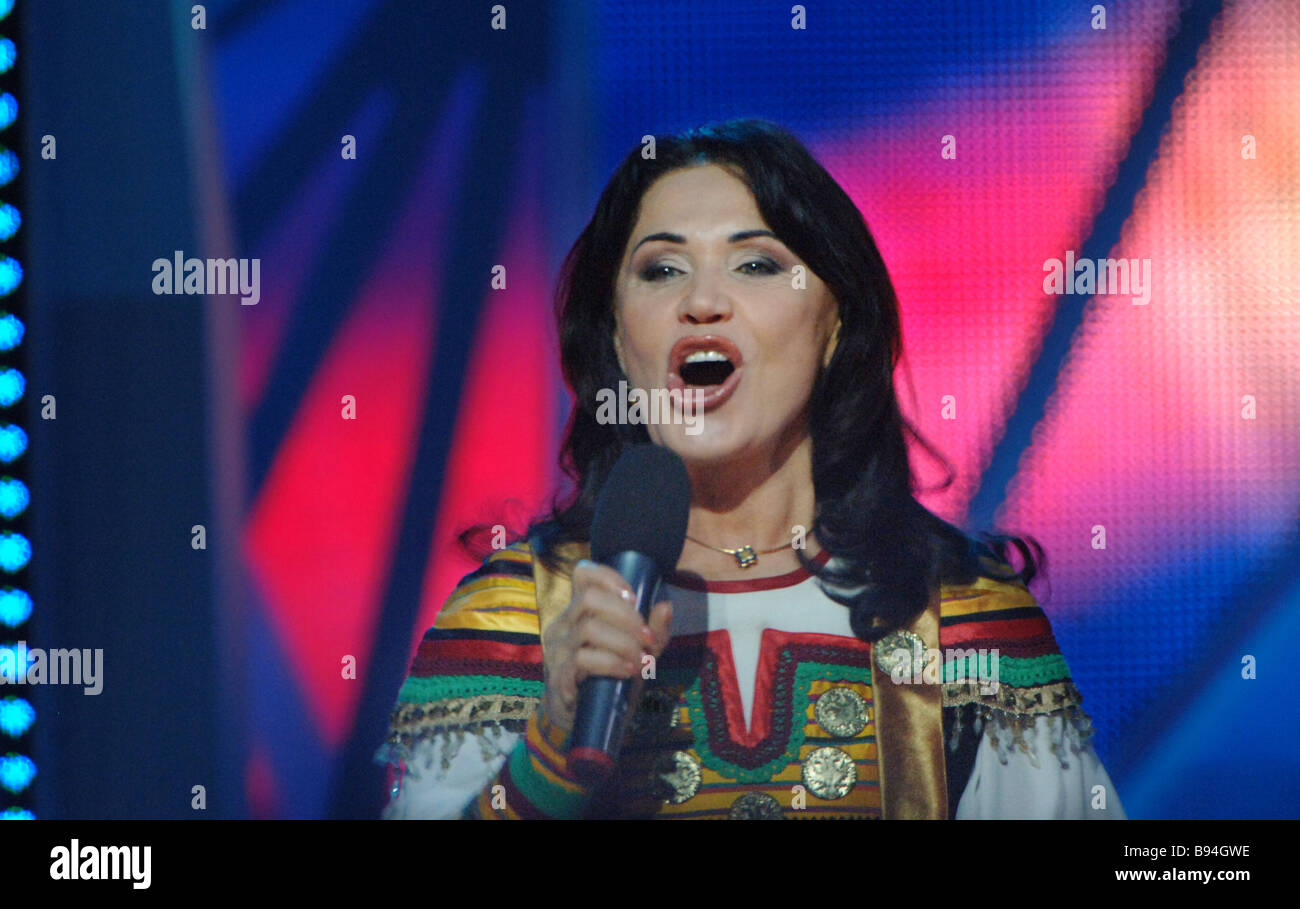 Nadezhda Babkina a popular singer on stage during the final concert of ...