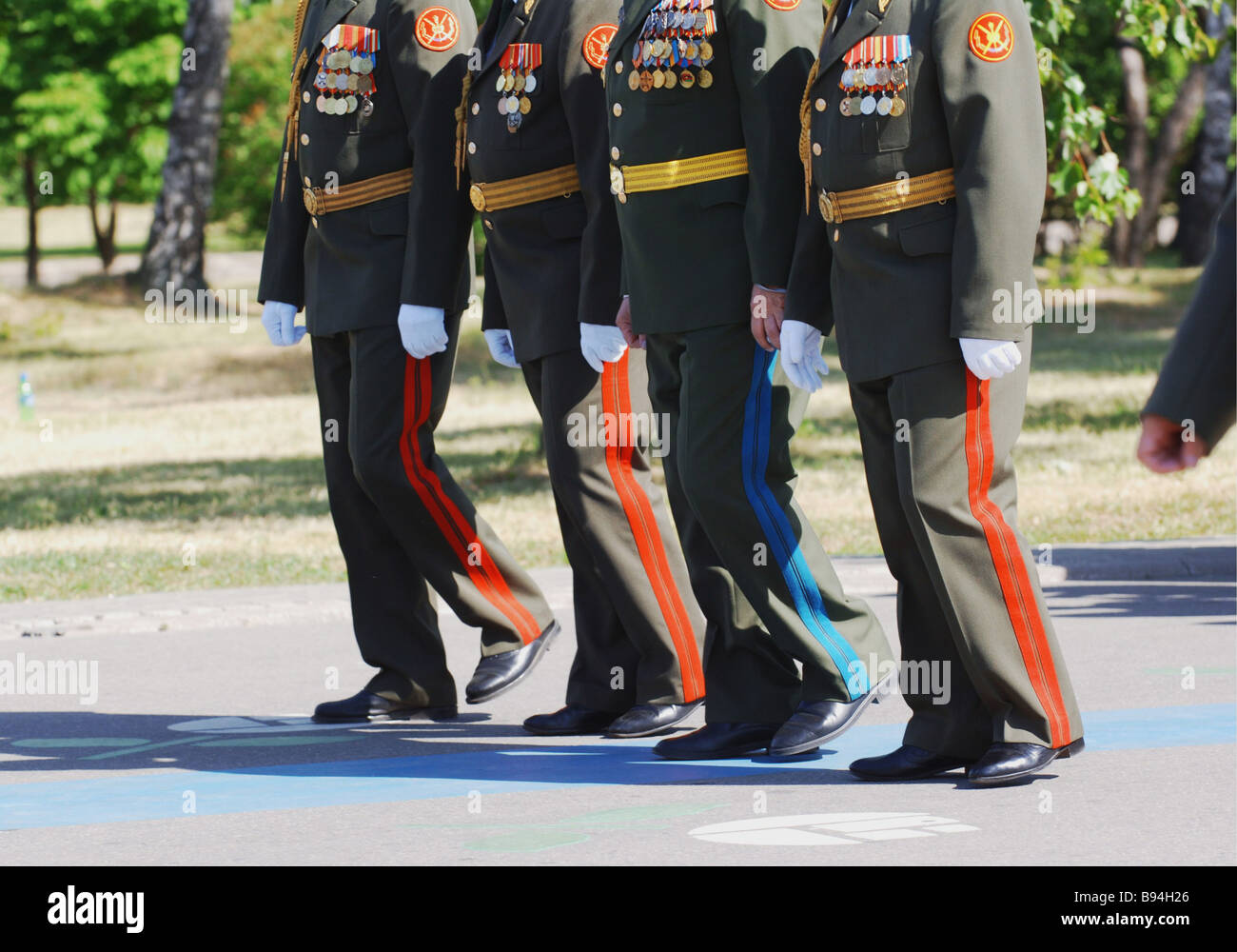 Soldiers march in formation during presenting of new military banner to ...
