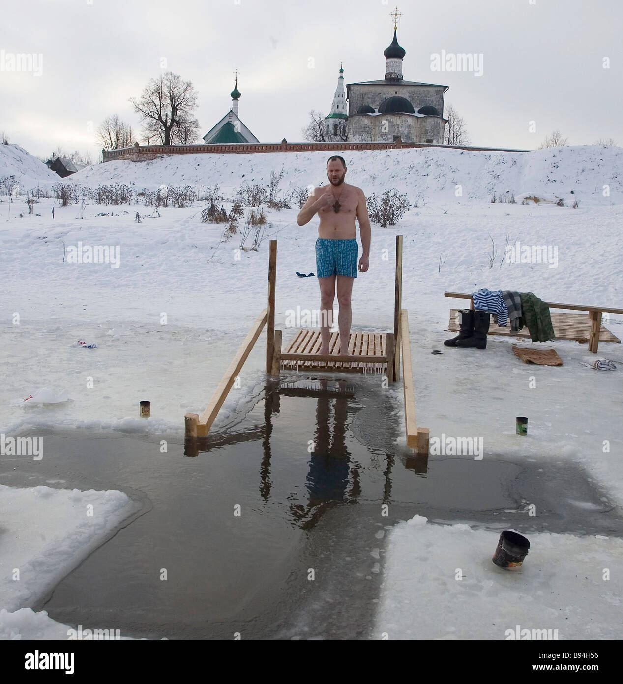 Bathing in an ice hole on the Epiphany near Sts Boris and Gleb s Church ...