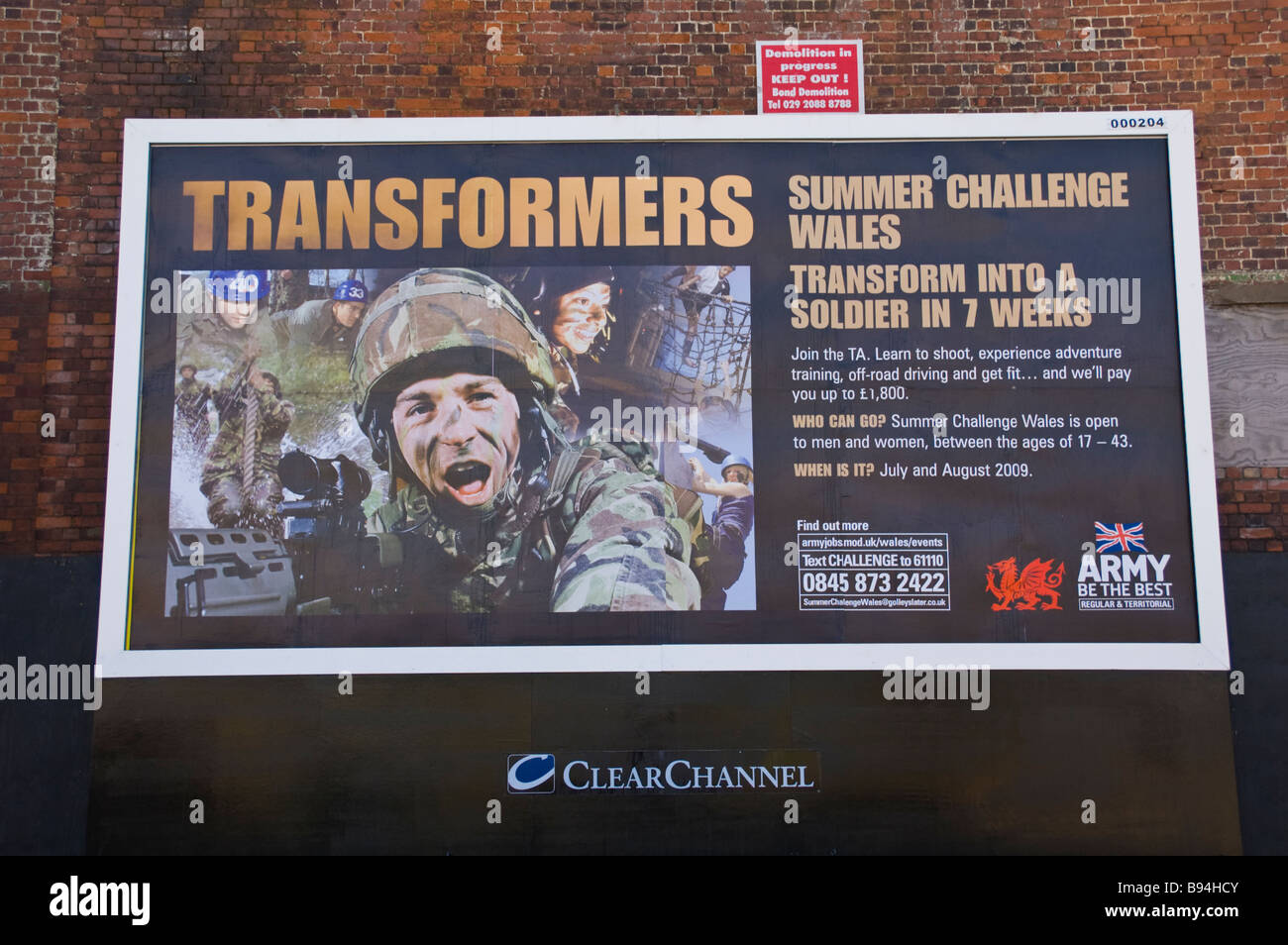 Advertising billboard on derelict building for Territorial Army in ...
