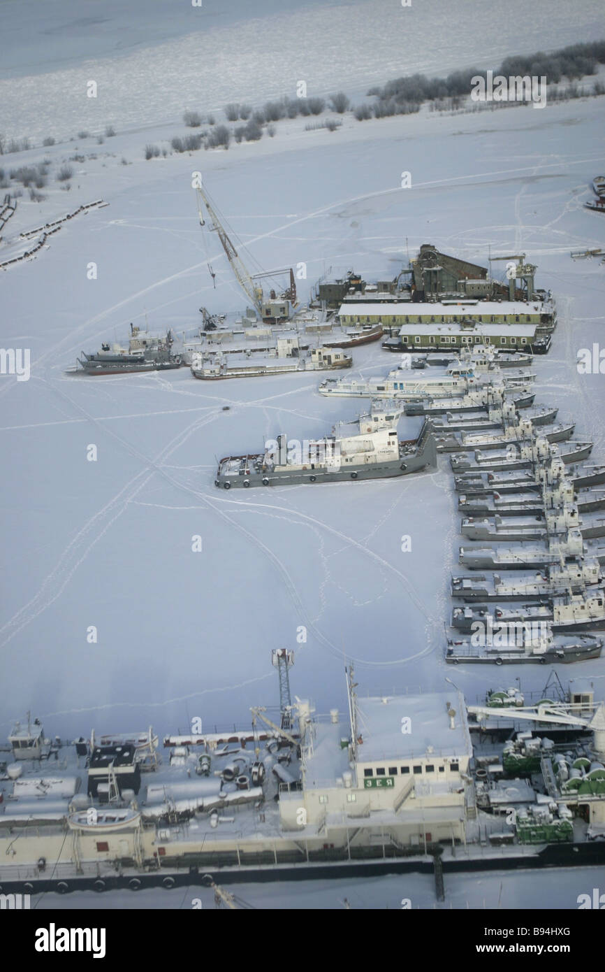 A winter shipyard on the Amur river Khabarovsk Territory Stock Photo ...