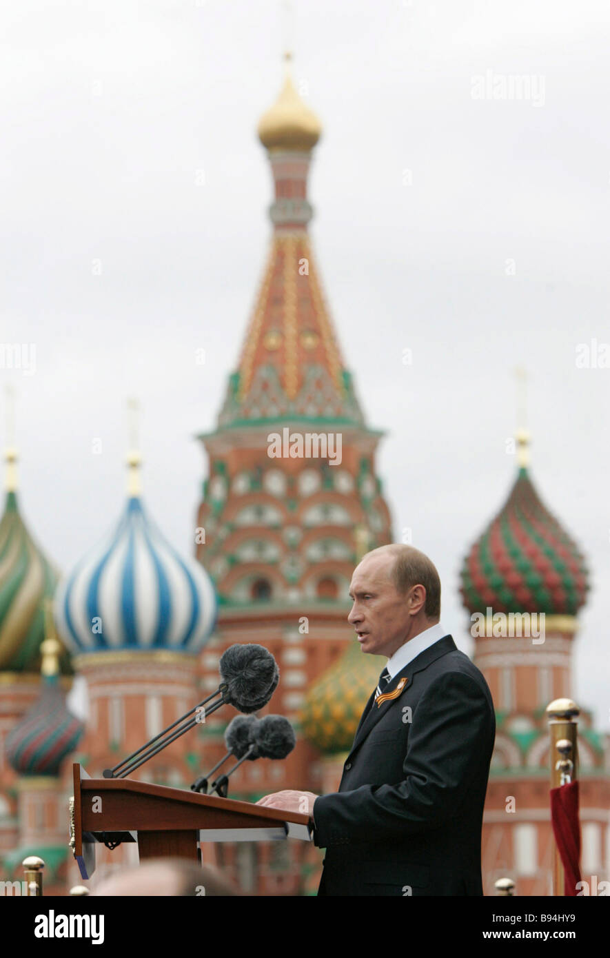 Russian President Vladimir Putin making a public address before a 62nd ...
