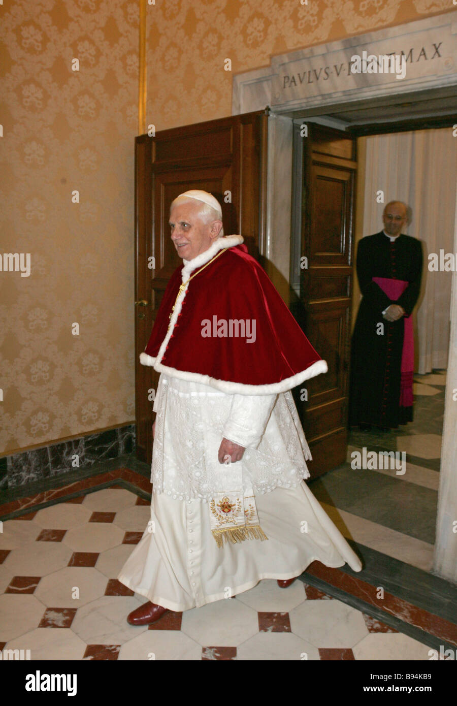 Pope Benedict XVI in the doorway of his Vatican chambers Stock Photo ...