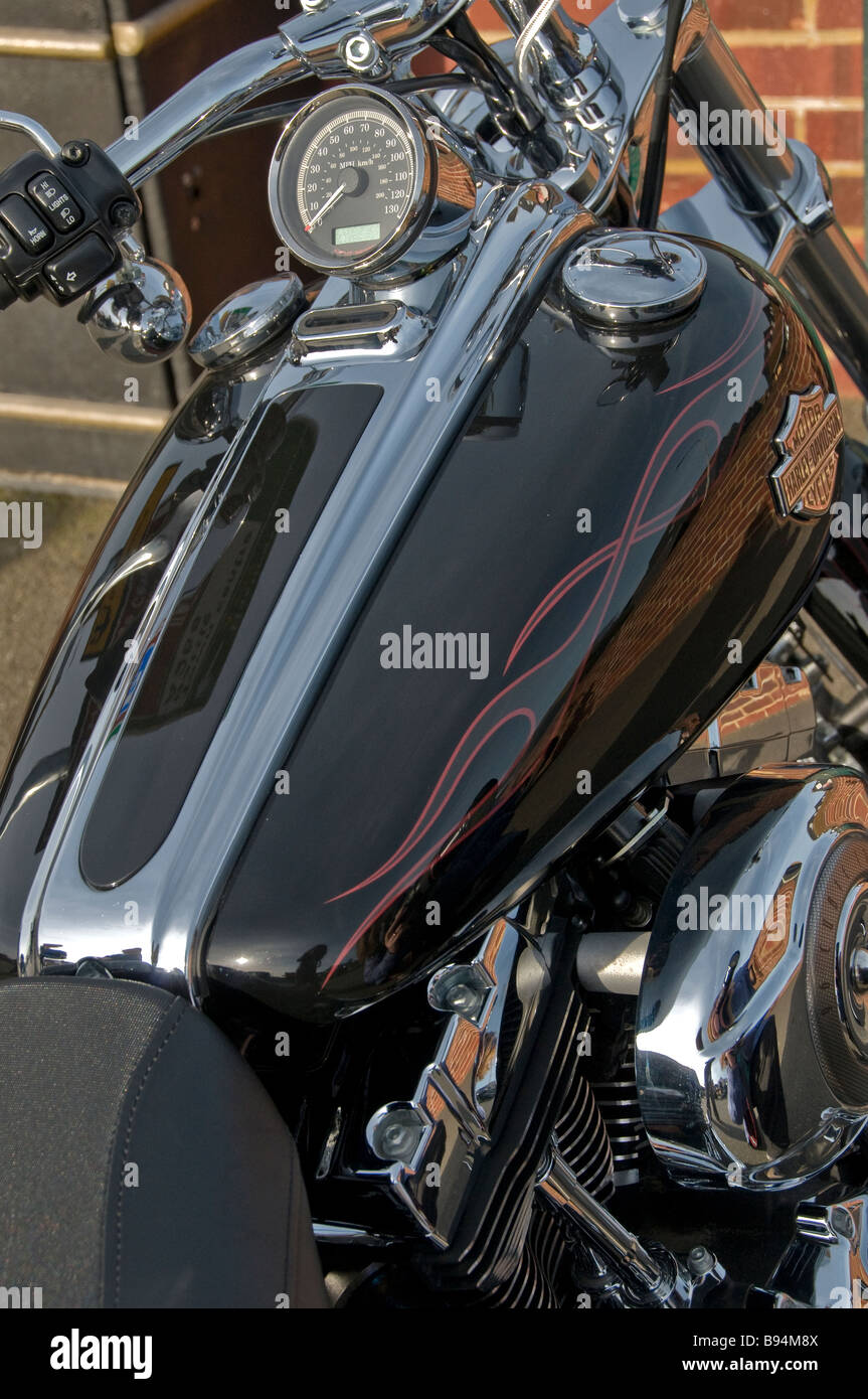 A detail of a Harley-Davidson motorcycle, Rye, East Sussex, England, UK ...