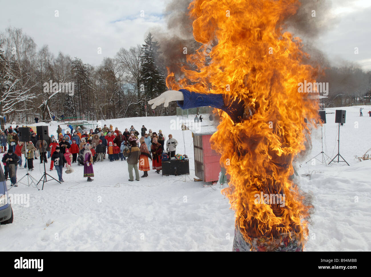 A fete in Bitsa Park Moscow Burning a Winter doll on the stake a ...