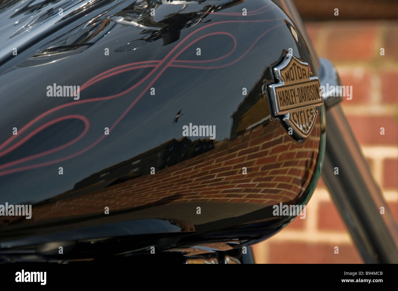 A detail of a Harley-Davidson motorcycle, Rye, East Sussex, England, UK ...